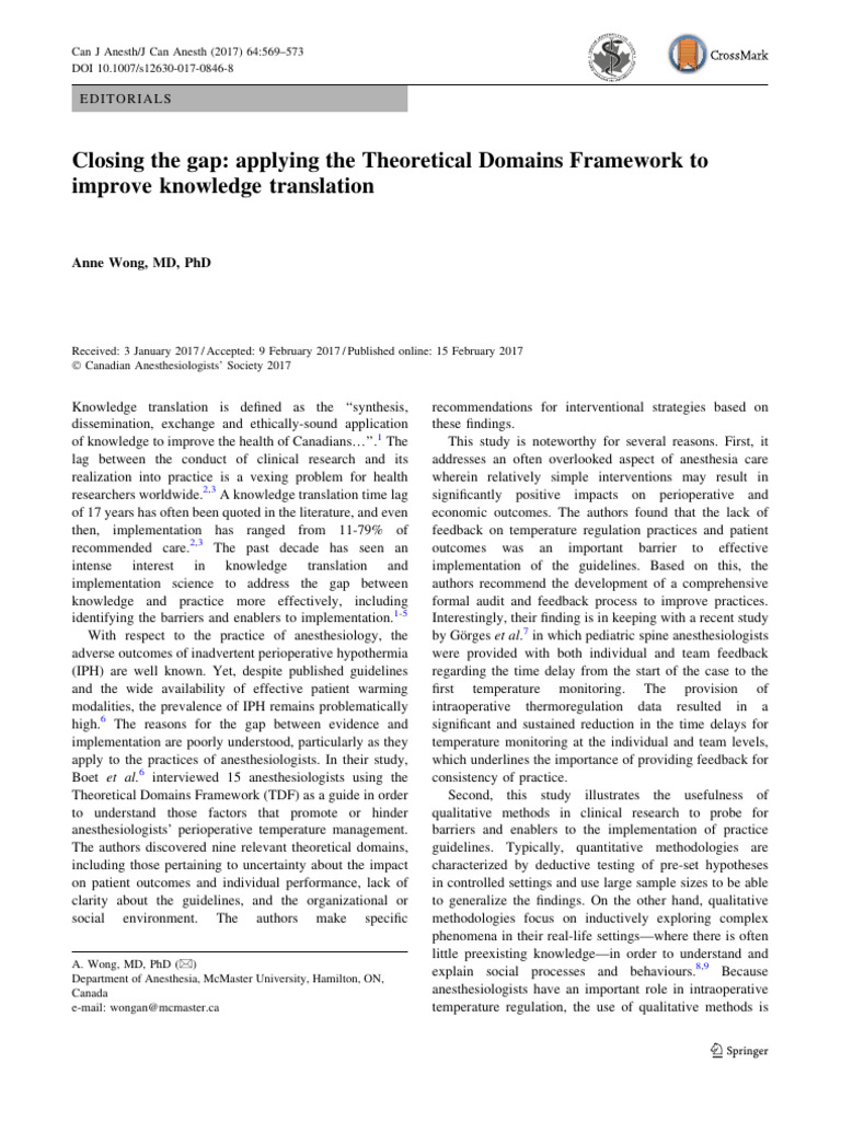 Closing The Gap: Applying The Theoretical Domains Framework To Improve ...