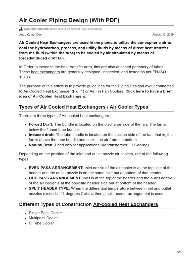 Air Cooler Piping Design Guide | PDF | Heat Exchanger | Pipe (Fluid ...