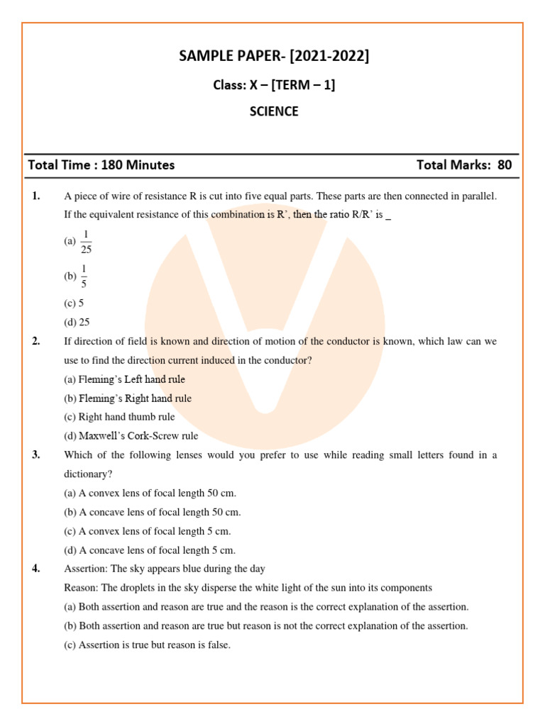 CBSE Science Term 1 Sample Paper for Class 10 | PDF | Acid | Chemical ...