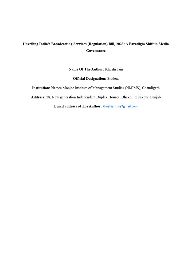 Insight Into India's Broadcasting Bill 2023 Regulation and Reform | PDF ...