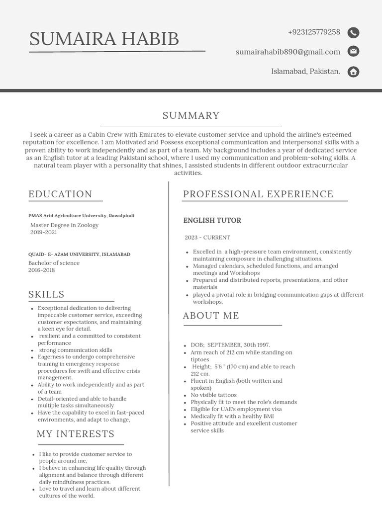 Gray and White Simple Clean Resume | PDF | Psychology | Cognition
