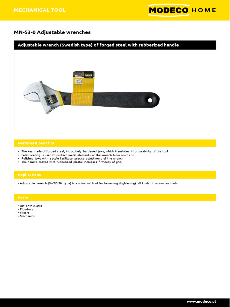 Adjustable Wrenches - Durable Tools | PDF