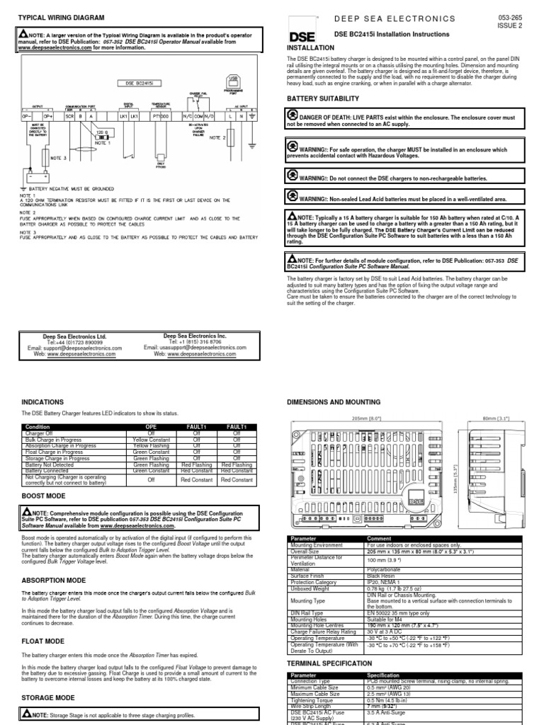 DSE BC2415i Installation Instructions | PDF | Battery Charger ...