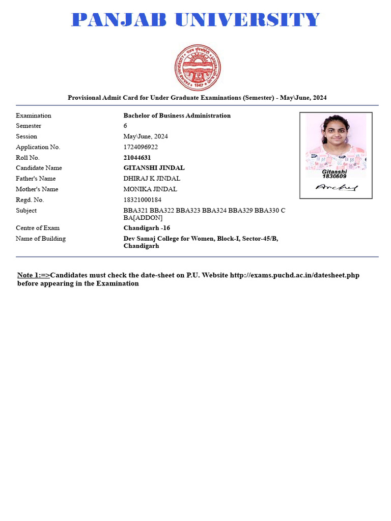 College Admit Card Bba III May 2024 | PDF