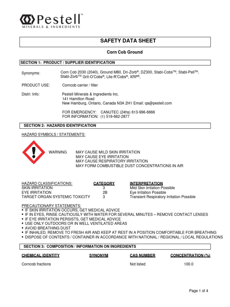 Corn Cub SDS - 2023 | PDF | Personal Protective Equipment | Dangerous Goods