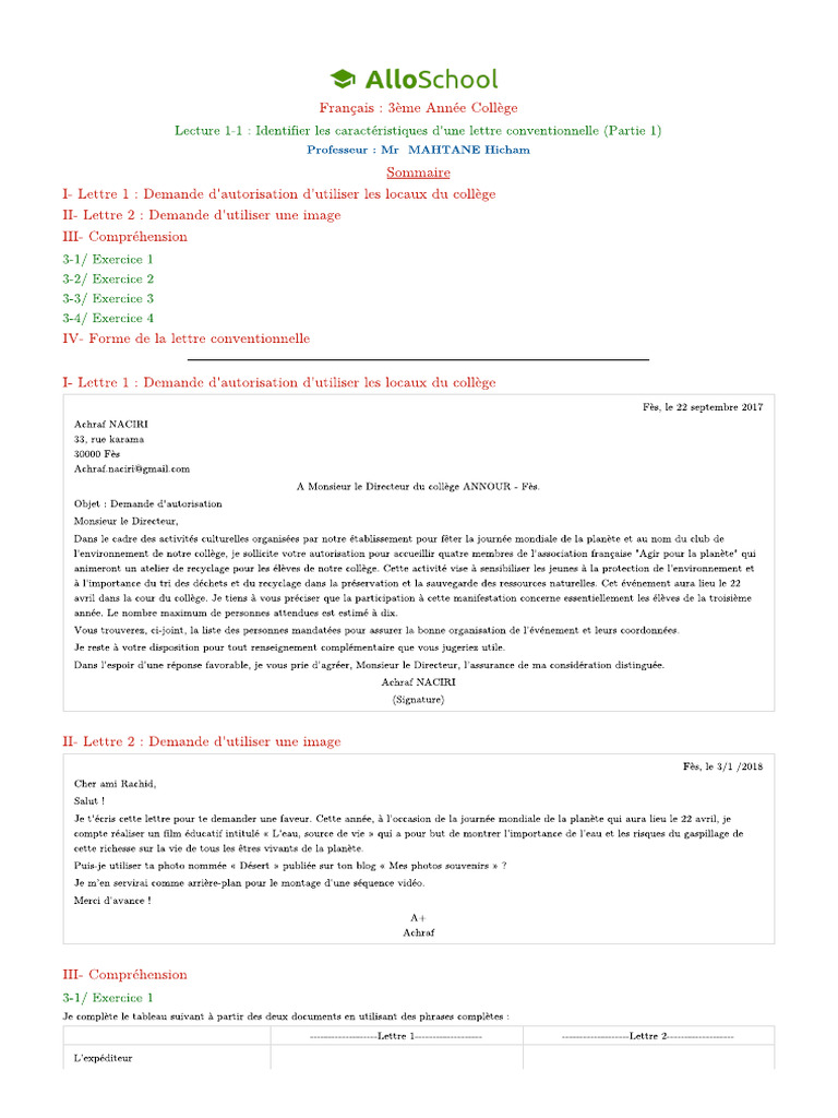 Lecture 1 1 Identifier Les Caracteristiques D Une Lettre ...