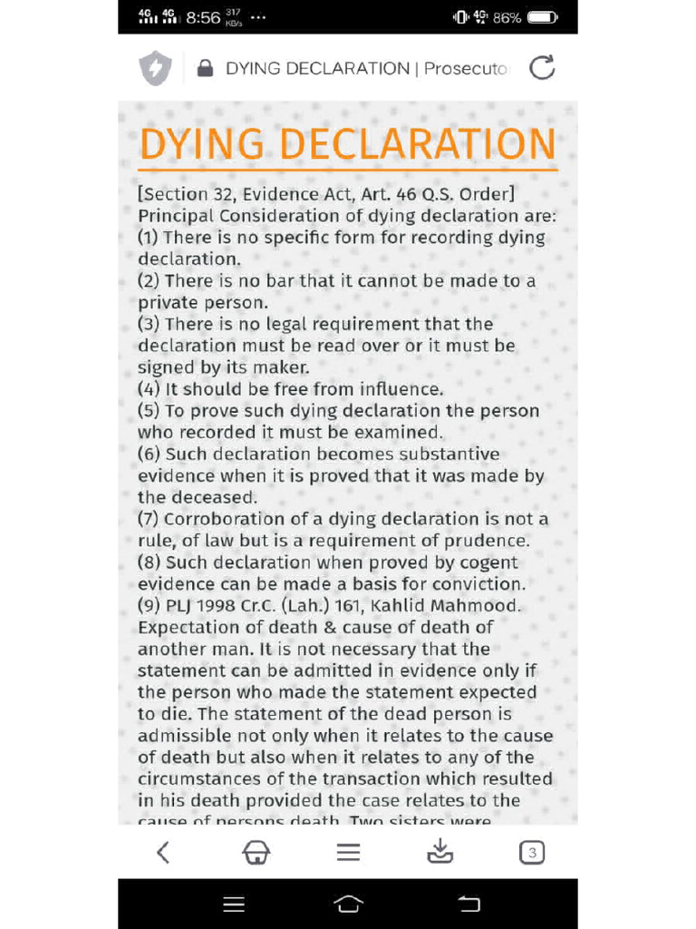 Dying Declaration Law of Evidence | PDF