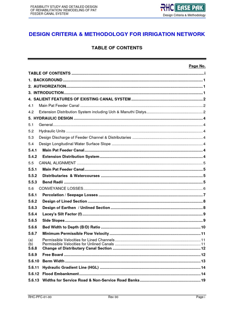 Design Criteria & Methodology (Irrigation Network PFC) (27-02-2023) | PDF | Soil Mechanics | Canal