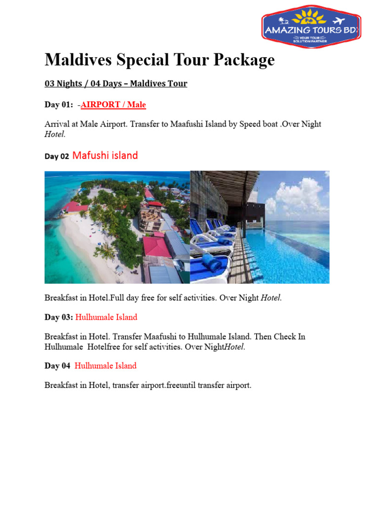 3 Nights Maldives (Maafushi Tour Package | PDF