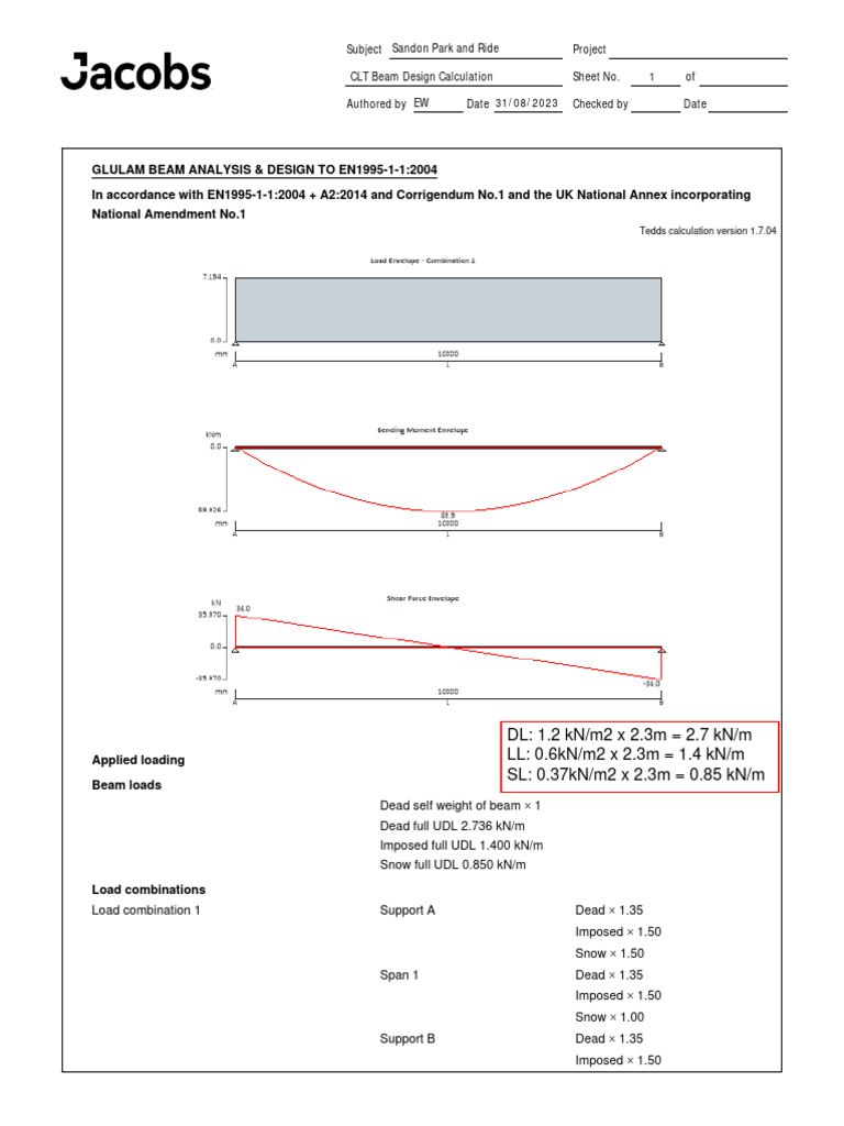 10m Span Timber beam analysis & design (EN1995) | PDF | Bending | Stress (Mechanics)