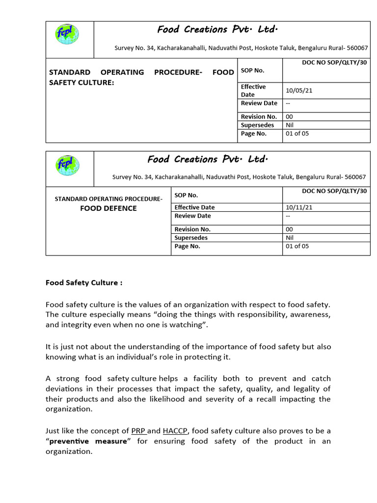 SOP - 30 Food Safety Culture | PDF | Empowerment | Food Safety