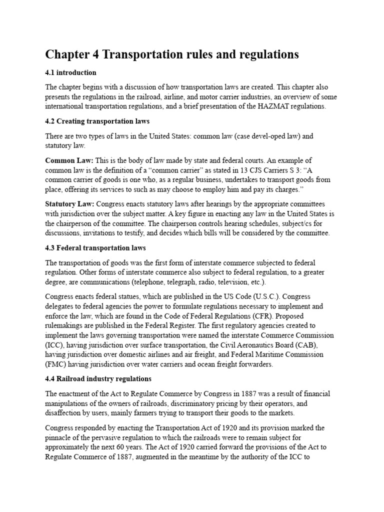 Chapter 4 Transportation Rules and Regulations | PDF | Interstate ...