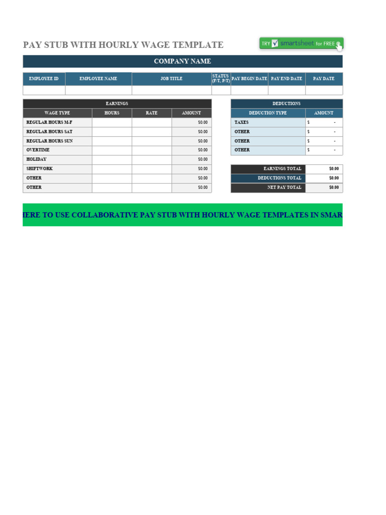 IC Pay Stub With Hourly Wage Template Updated 8903 | PDF