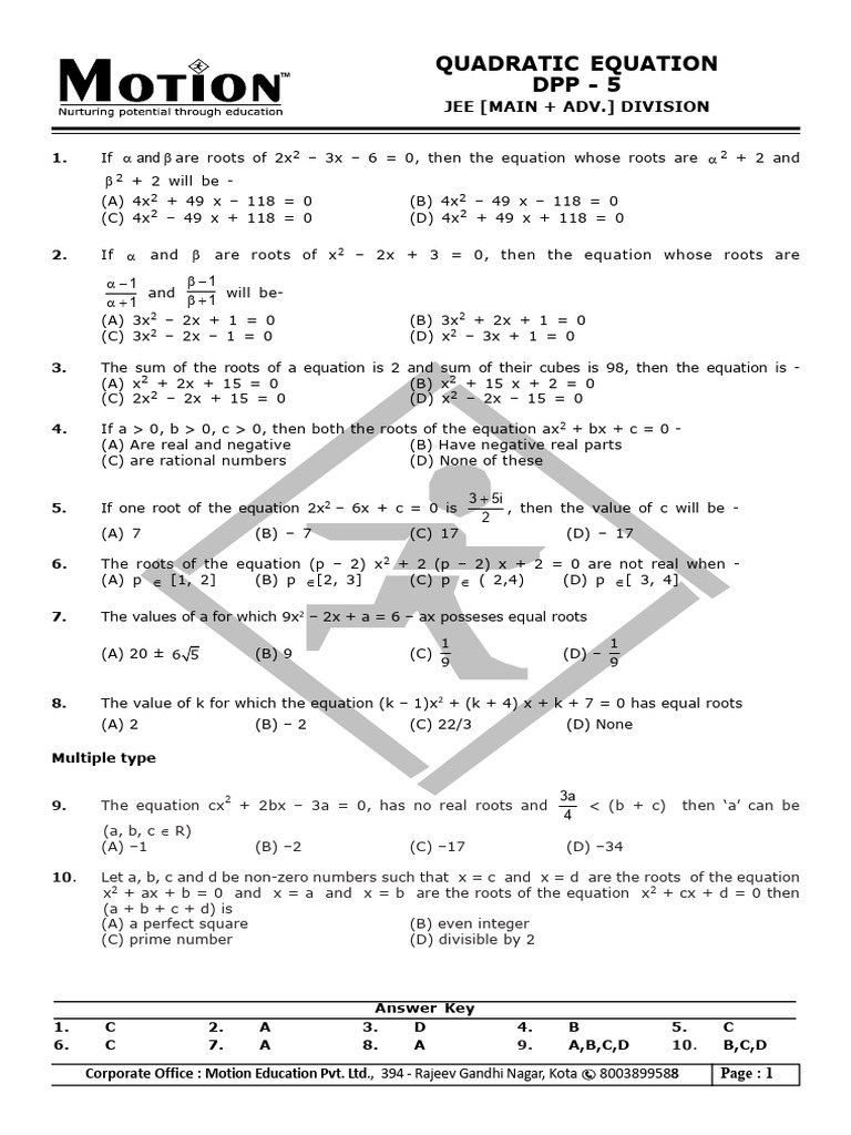QuadraticEquation DPP-5 Question JEE @GB Sir | PDF | Elementary ...
