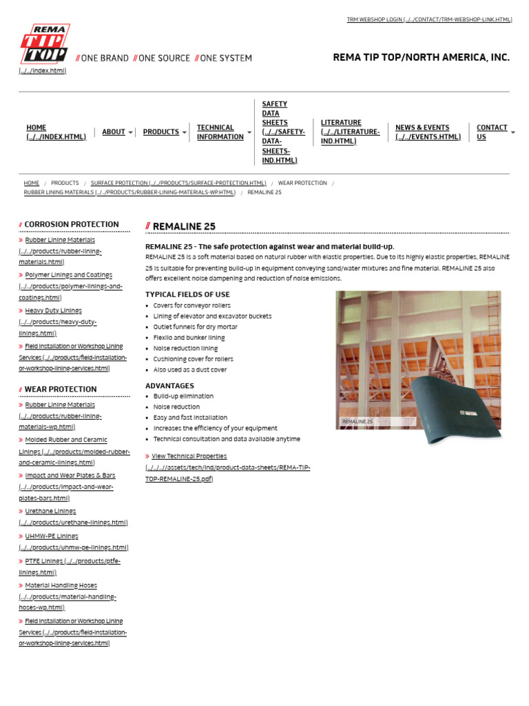 Remaline 25 - Rubber Lining Materials - Rema Tip Top | PDF | Natural Rubber | Secondary Sector ...
