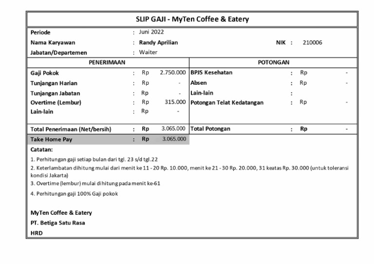 Slip Gaji_JUNI_22_RANDY | PDF