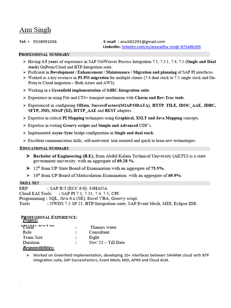 Anu Singh SAP Integration | PDF | Cloud Computing | File Transfer Protocol