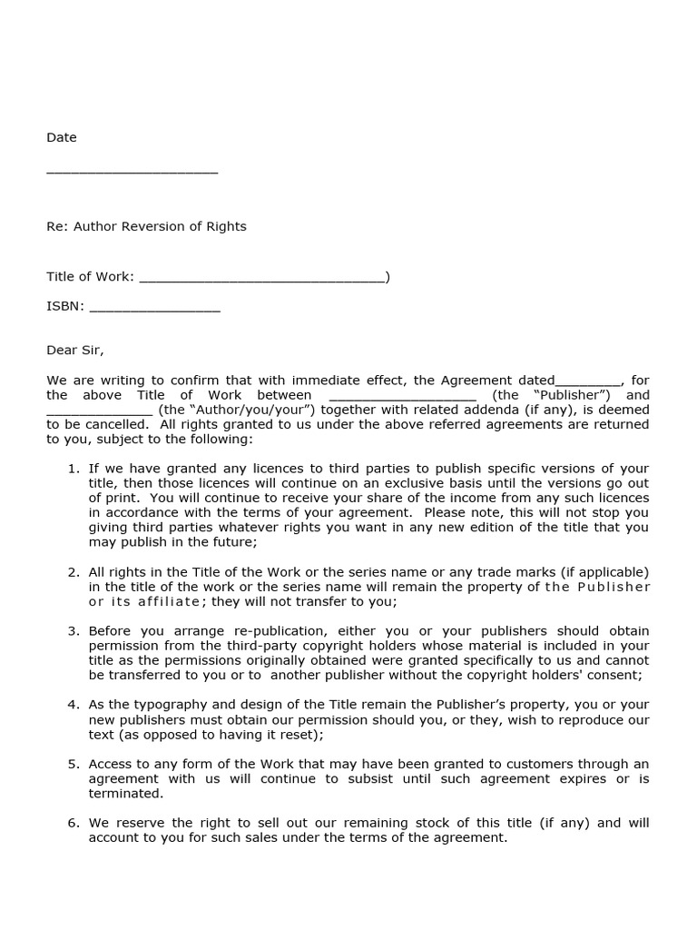 Author Reversion Letter | PDF | License | Copyright