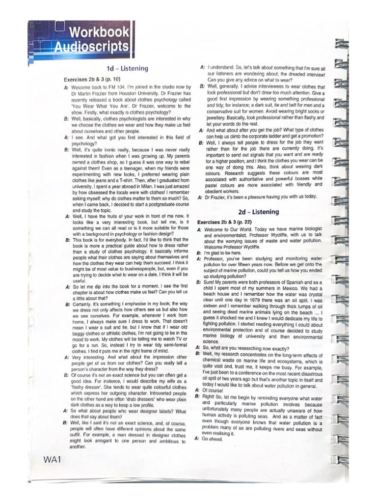 Workbook Audioscripts OnScreenB2 | PDF