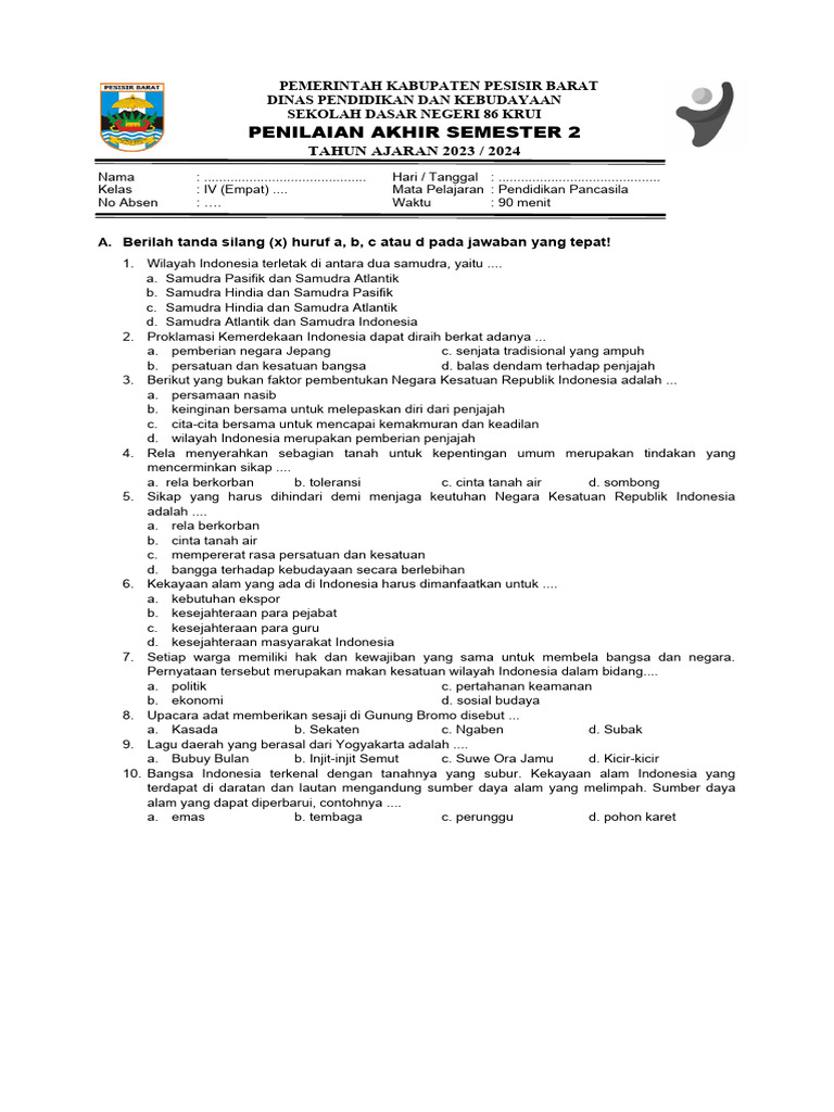 STS PPKN Sem 2 Kelas 4 | PDF