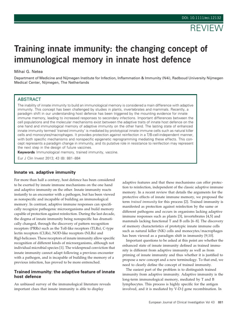 Eur J Clin Investigation - 2013 - Netea - Training Innate Immunity The ...