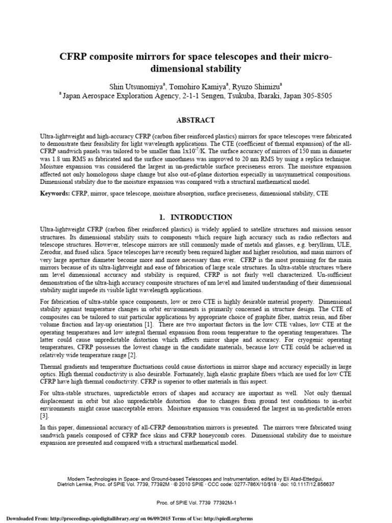 CFRP Composite Mirrors For Space Telescopes and Their Micro-Dimensional ...