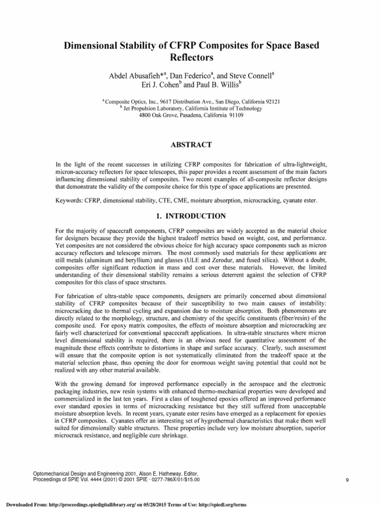 Dimensional Stability of CFRP Composites For Space Based Reflectors ...