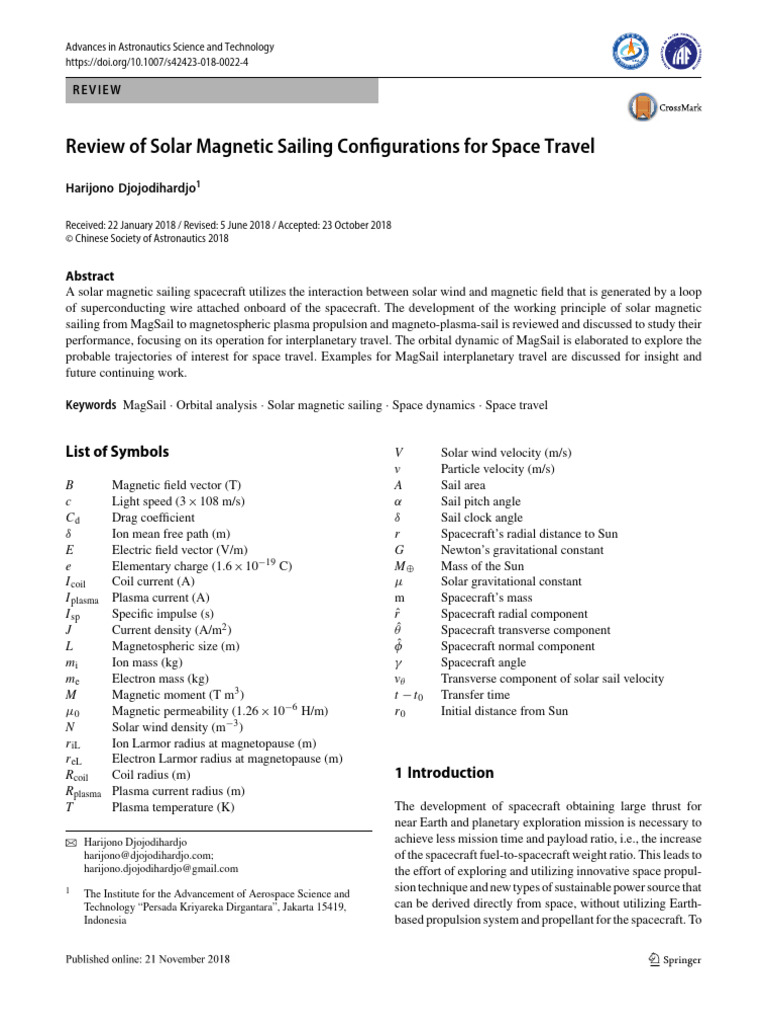 Review of Solar Magnetic Sailing Configurations For Space Travel | PDF ...