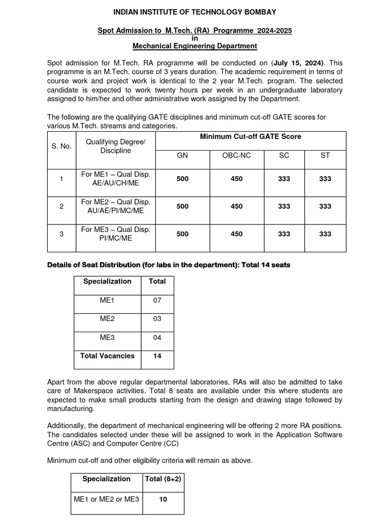 Spot Admission ME RA RAP 2024 | PDF