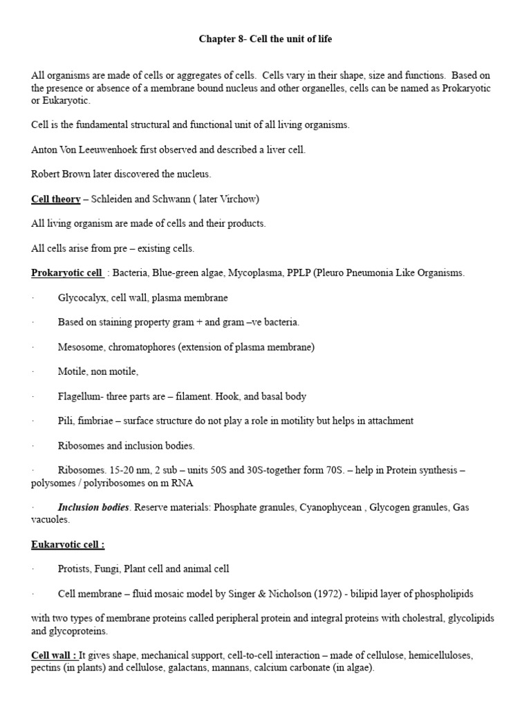 Chapter 8 Cell The Unit of Life | PDF | Cell (Biology) | Cell Membrane