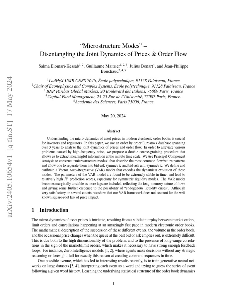 (2024) Microstructure Modes Disentangling The Joint Dynamics of Prices ... (2024) Microstructure Modes Disentangling The Joint Dynamics of Prices ...