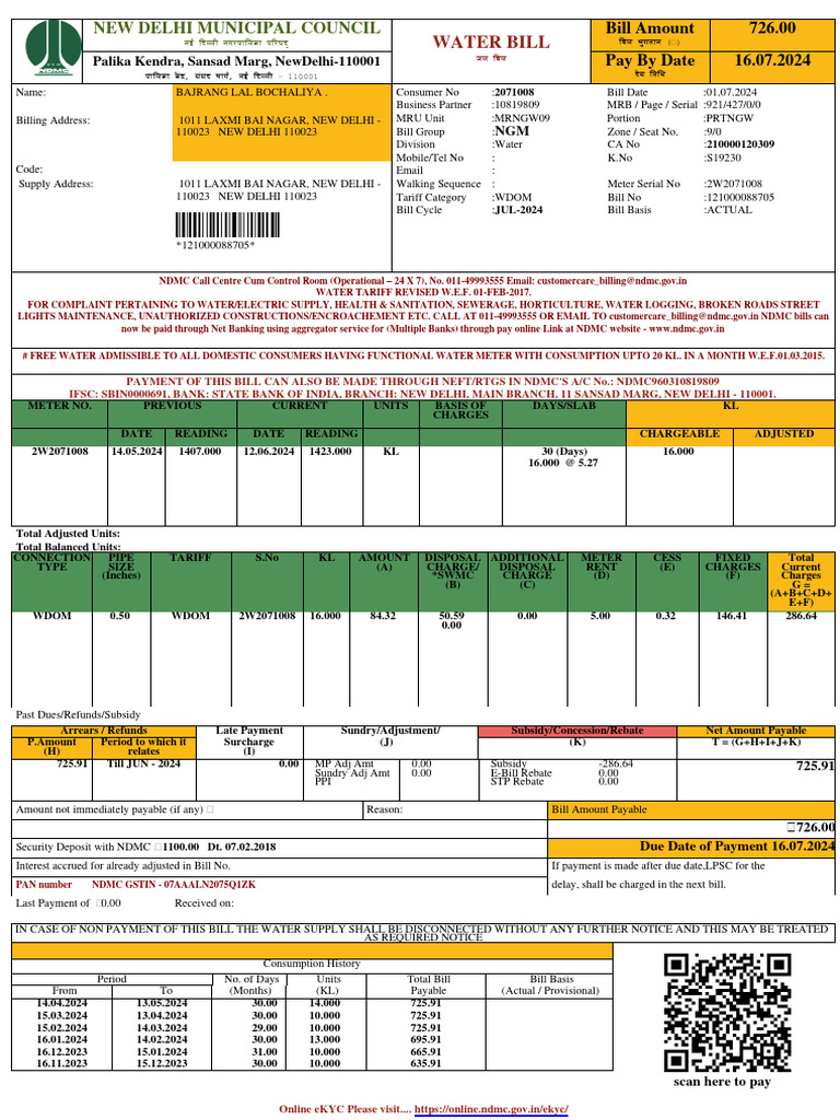 NDMC Invoice | PDF | Tax Refund | Water And Politics