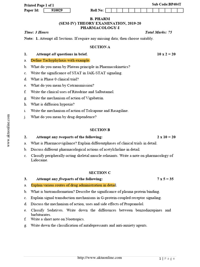 Bpharm 4 Sem Pharmacology 1 Bp404t 2020 | PDF | Pharmacology | Cell ...