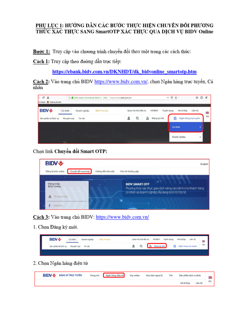 Huong Dan Cac Buoc Chuyen Doi Xac Thuc Dich Vu BIDV Online | PDF