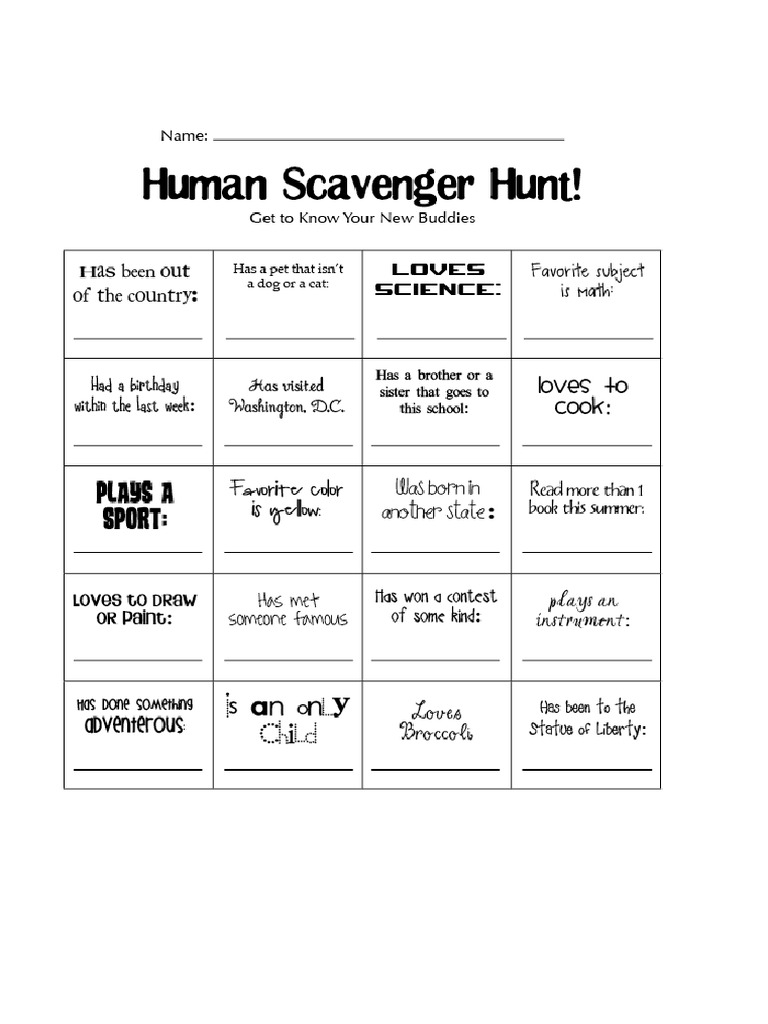 Scavenger Hunt - First Day of School | PDF