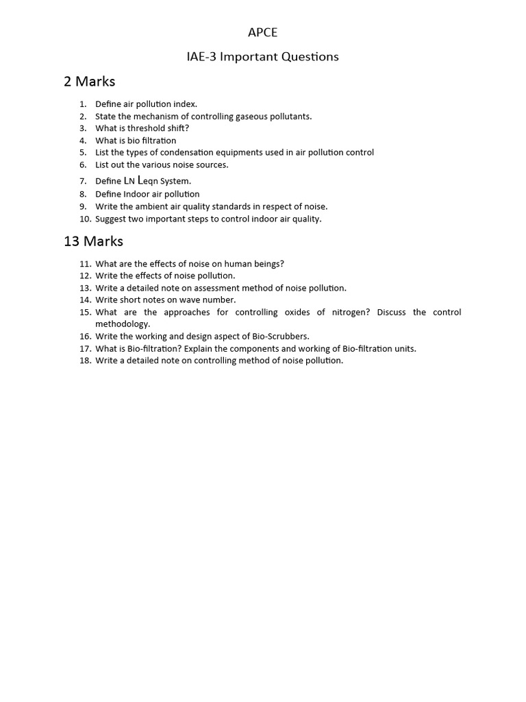 IAE-III Important Questions-APCE | PDF
