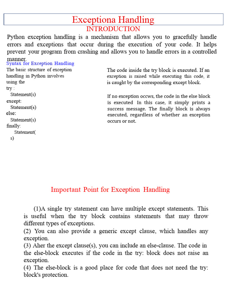 Exception Handling Download Free Pdf Python Programming Language Programming Paradigms 9313