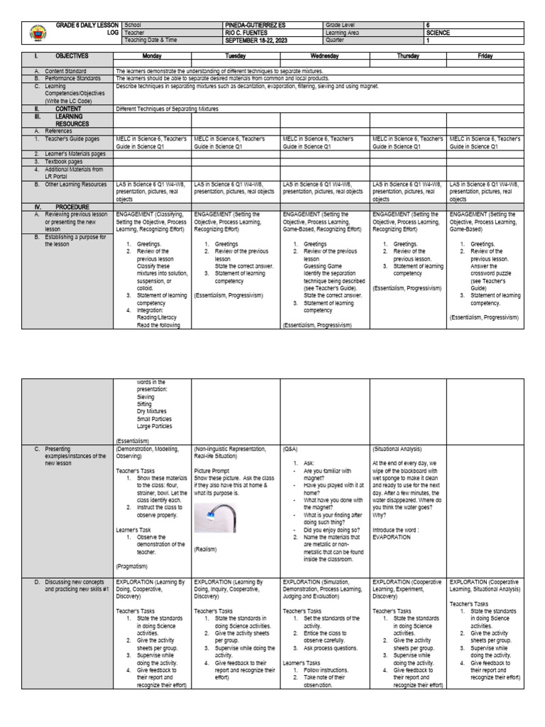Science Q1-W4-DLL | PDF | Learning | Solubility