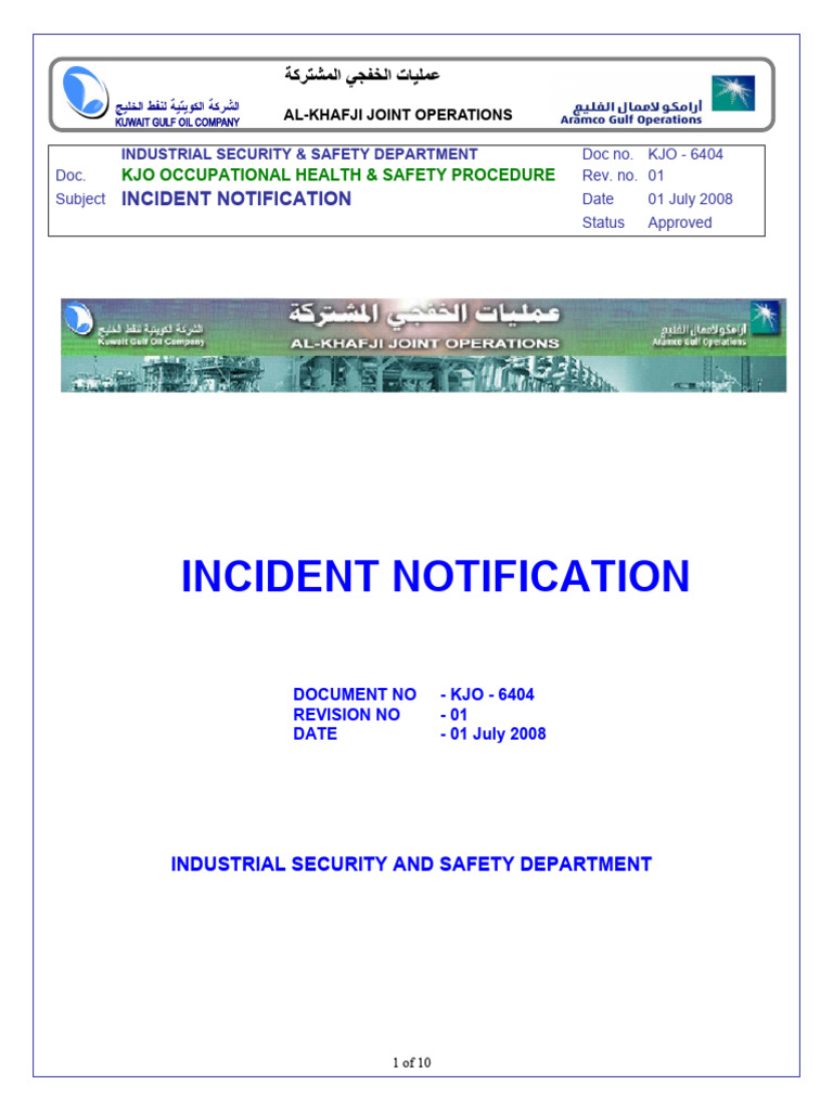 KJO-6404 Incident Notification | PDF | Occupational Safety And Health ...