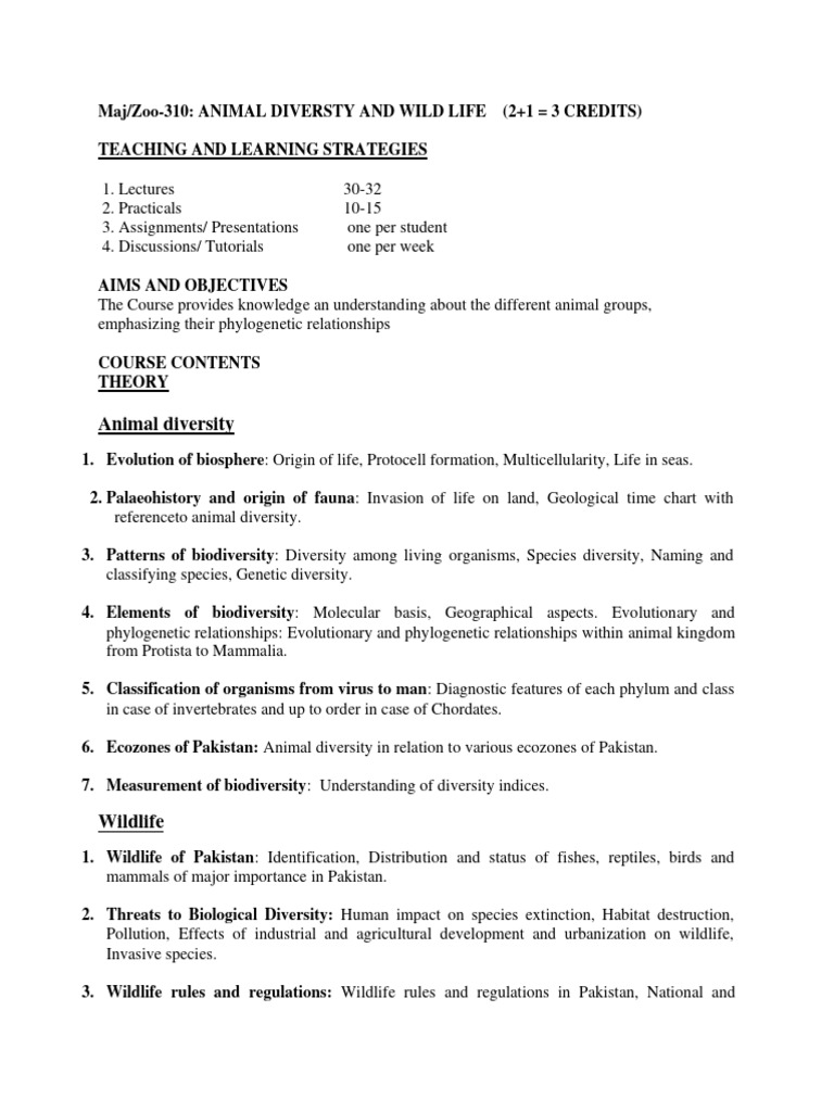 Animal Diversity Course Outline | PDF | Biodiversity | Conservation Biology