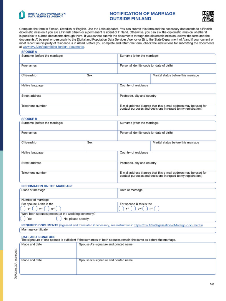 Notification of Marriage Outside Finland | PDF | Marriage | Information