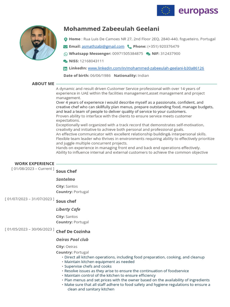 Curriculum Vitae Mohammed 2023 | PDF | Grilling | Chef