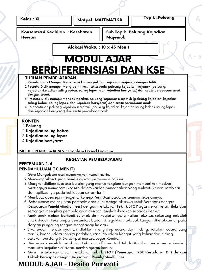 Modul Ajar Berdiferensiasi Kse Peluang Kelas Xi 1 | PDF | Karier ...