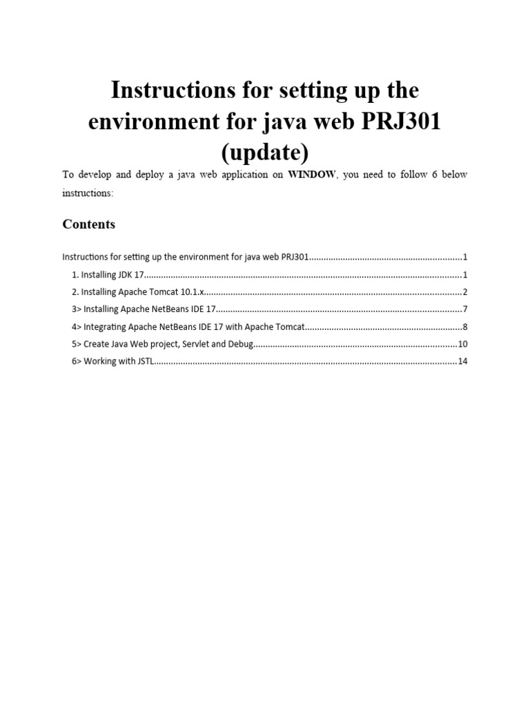 Instructions For Setting Up The Environment For Java Web PRJ301 - Updated | PDF | Net Beans ...