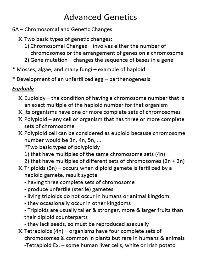Advanced Genetics CH 6 Biology | PDF | Ploidy | Mutation