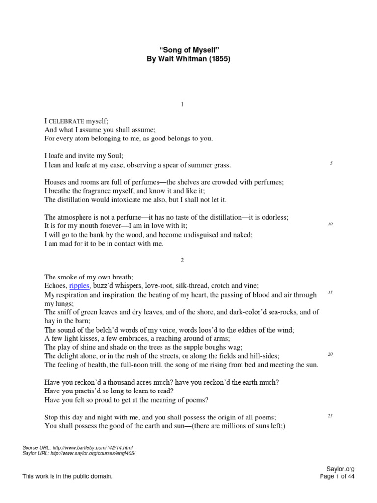 Walt Whitman's "Song of Myself" Poem | PDF