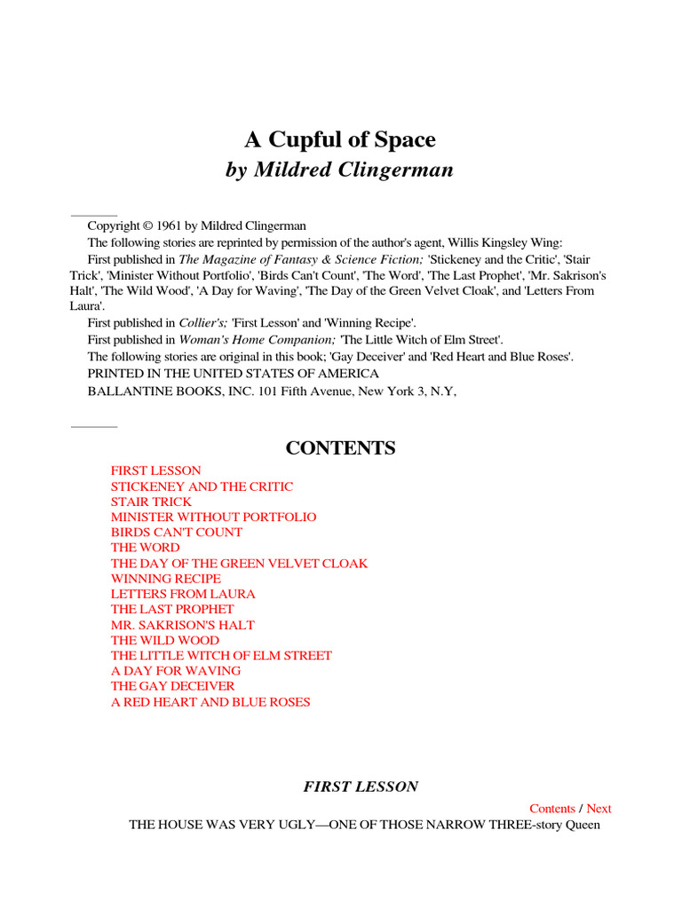 Mildred Clingerman - A Cupful of Space | PDF