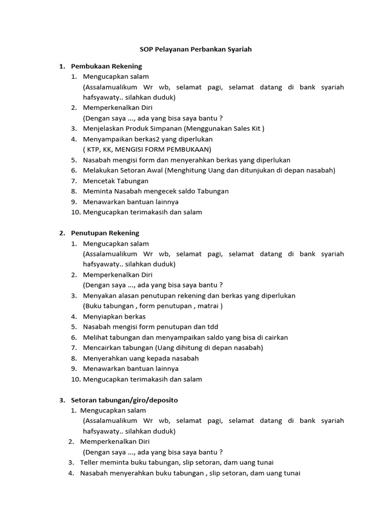 SOP Pelayanan Bank Syariah | PDF | Bisnis | Hukum