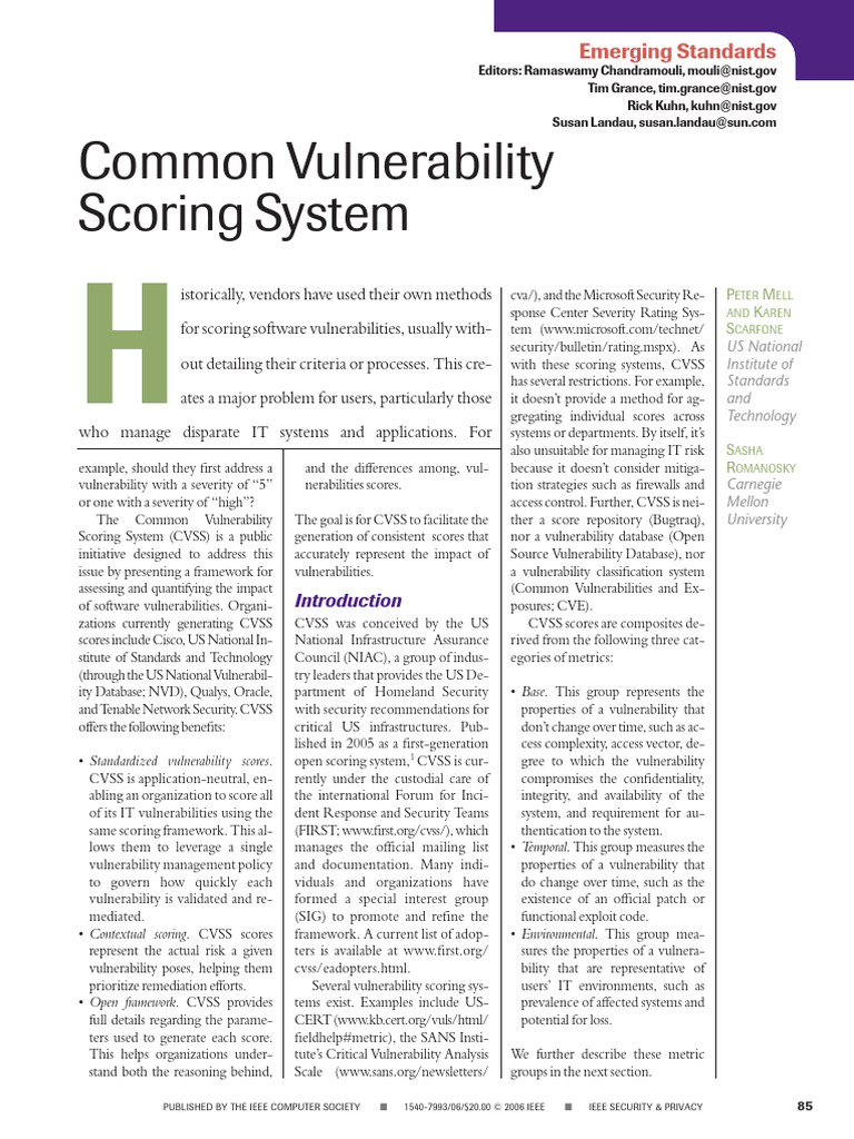 Common Vulnerability Scoring System | PDF | Vulnerability (Computing) | Cybercrime