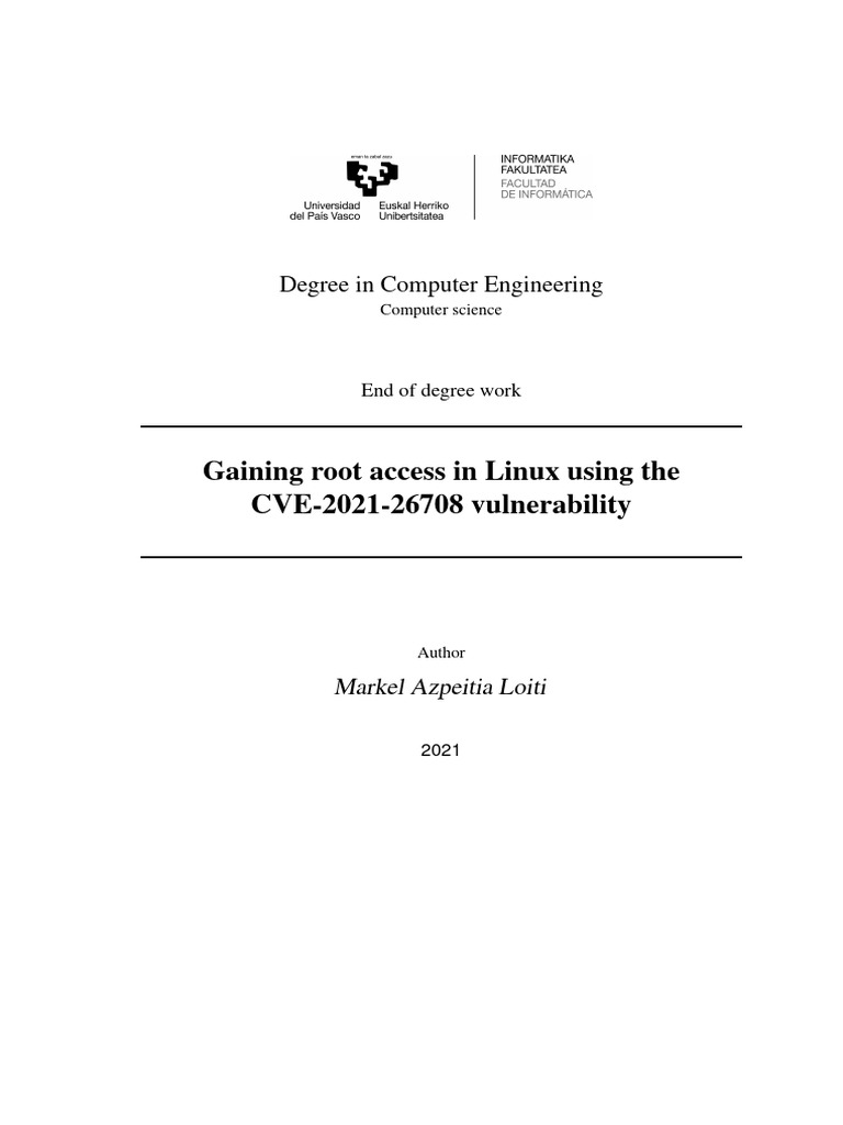 Gaining Root Access In Linux Using The Cve 2021 26708 Vulnerability Pdf Kernel Operating